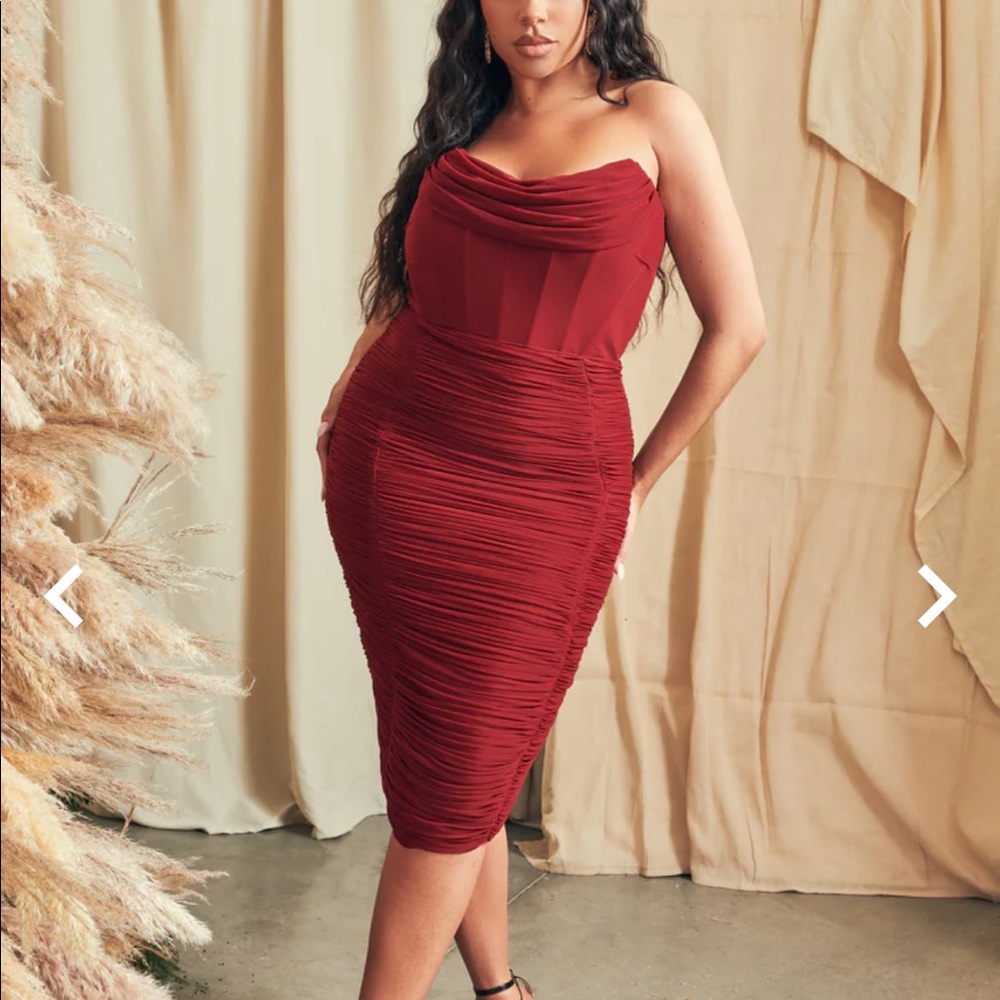 Lavish Alice Mesh Corset Midi Dress Burgundy Us 20 Gem